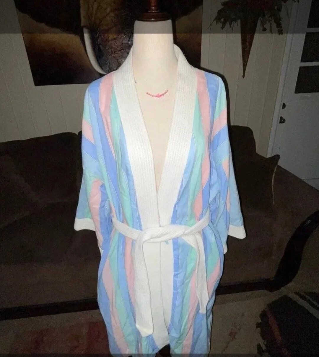 Beth Michaels • Vintage • Large Robe • Pastel Colors • Striped Design ...