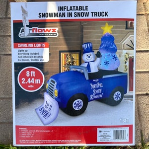 Airflowz Inflatable 8 Ft. Blue/white Snowman in Snowplow Truck W ...