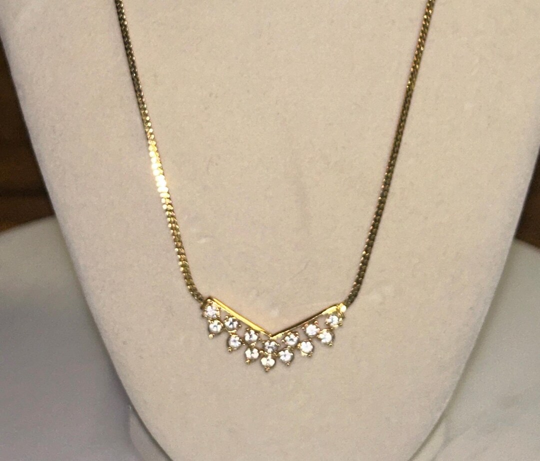 Vintage (1970’s) ~ V Shaped Silhouette Gold Tone W/ Diamonds 19 ...