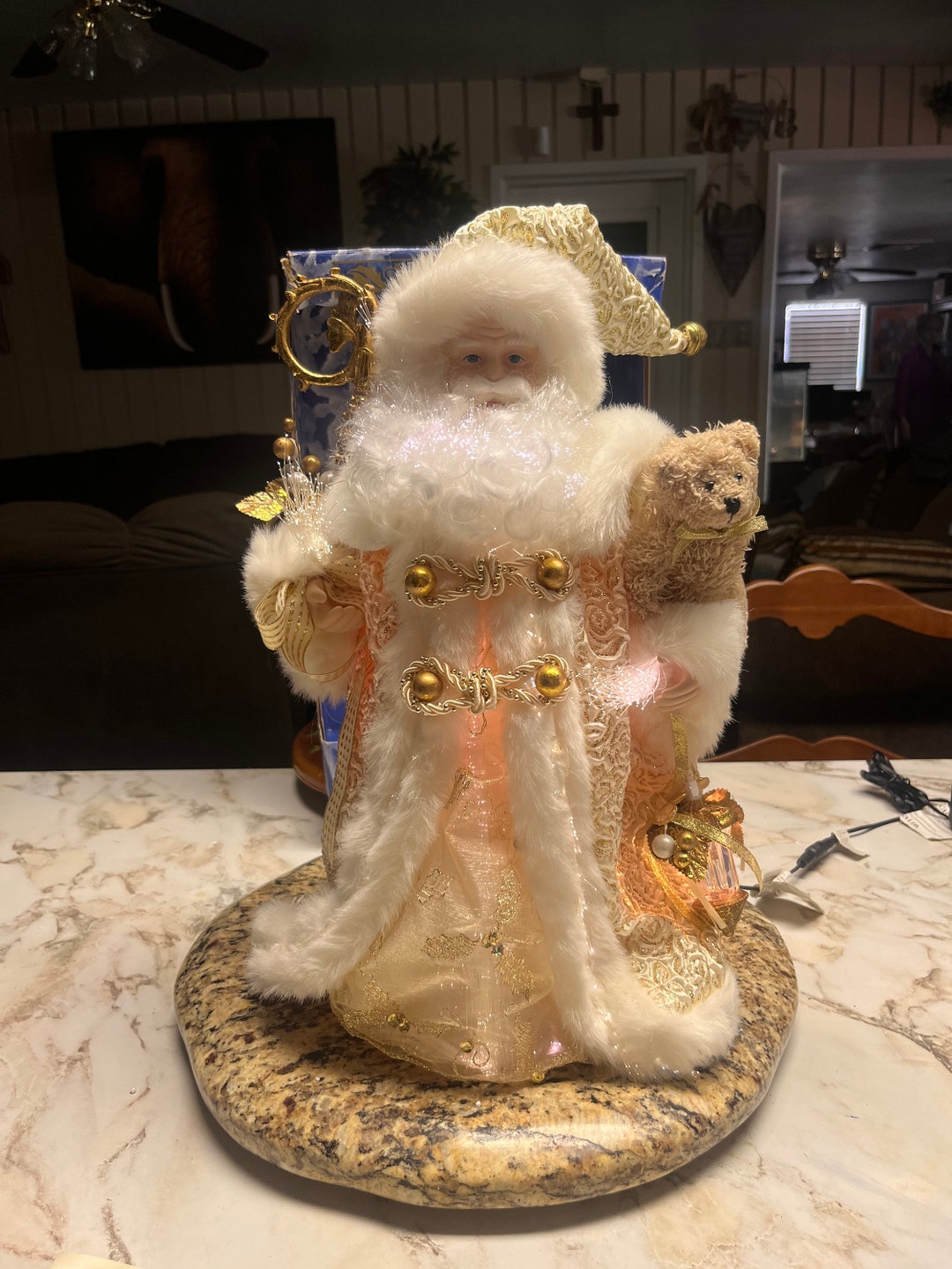 Walmart Collectible • White/gold • Santa Claus • Porcelain • Fiber ...