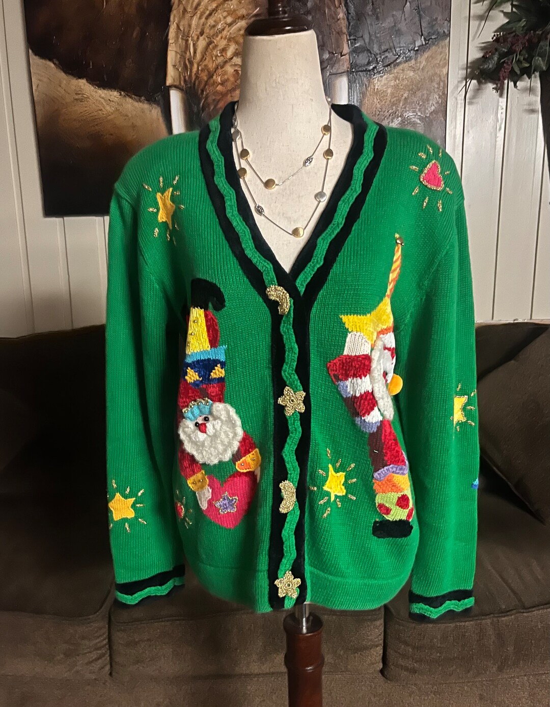 Berek • Small • Christmas • Green • Vintage Sweater • Cardigan • 3 ...