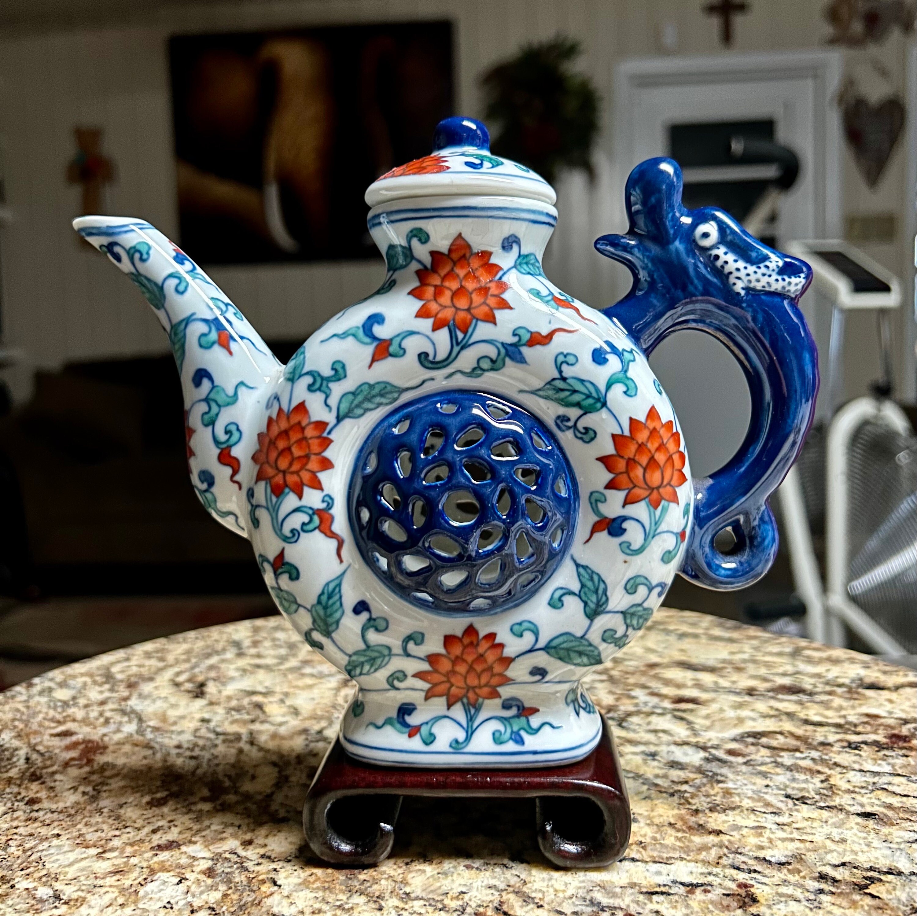 Chinese Donut Teapot Porcelain Floral Dragon Handle New W/ Box - Etsy