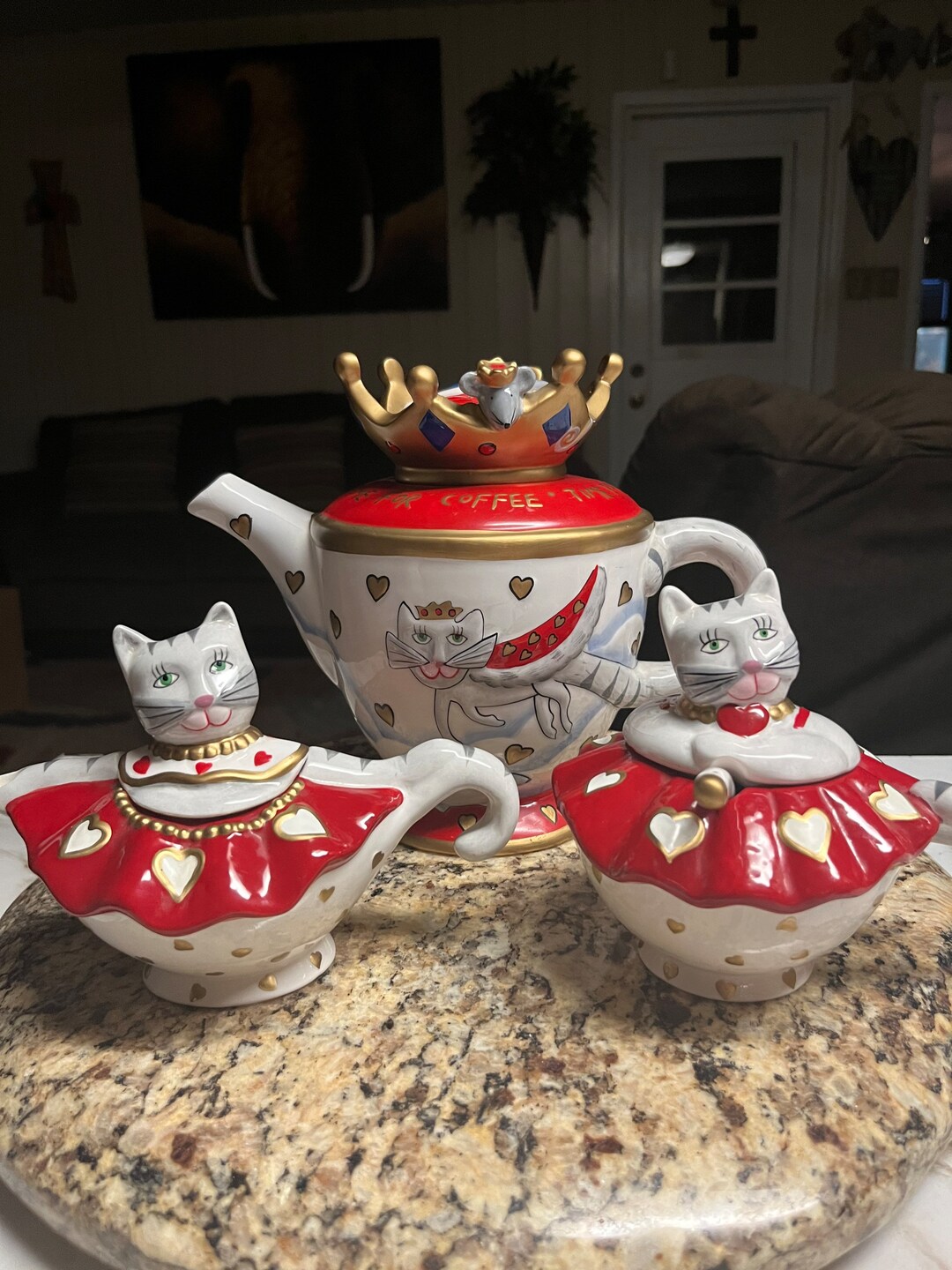 Rossie (3 Piece Set) Royal Cat Tea Pot, Creamer & Sugar W/ Lid - Etsy