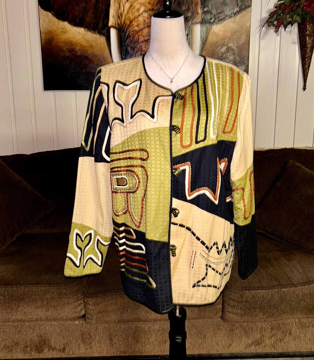 Indigo Moon~size Large Boho Retro Embroidery Patchwork Yellow & Green ...