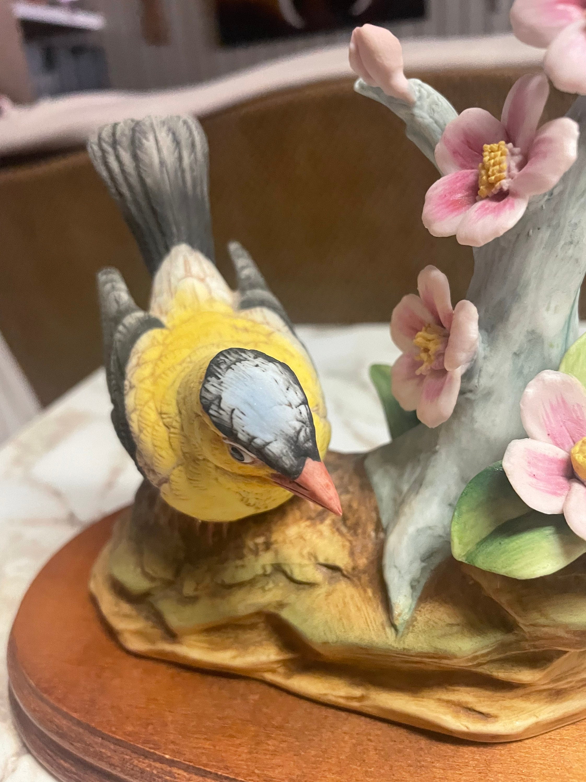 Lefton • Goldfinch Bird • Figurine • Resting on Branch With Flowers - Etsy