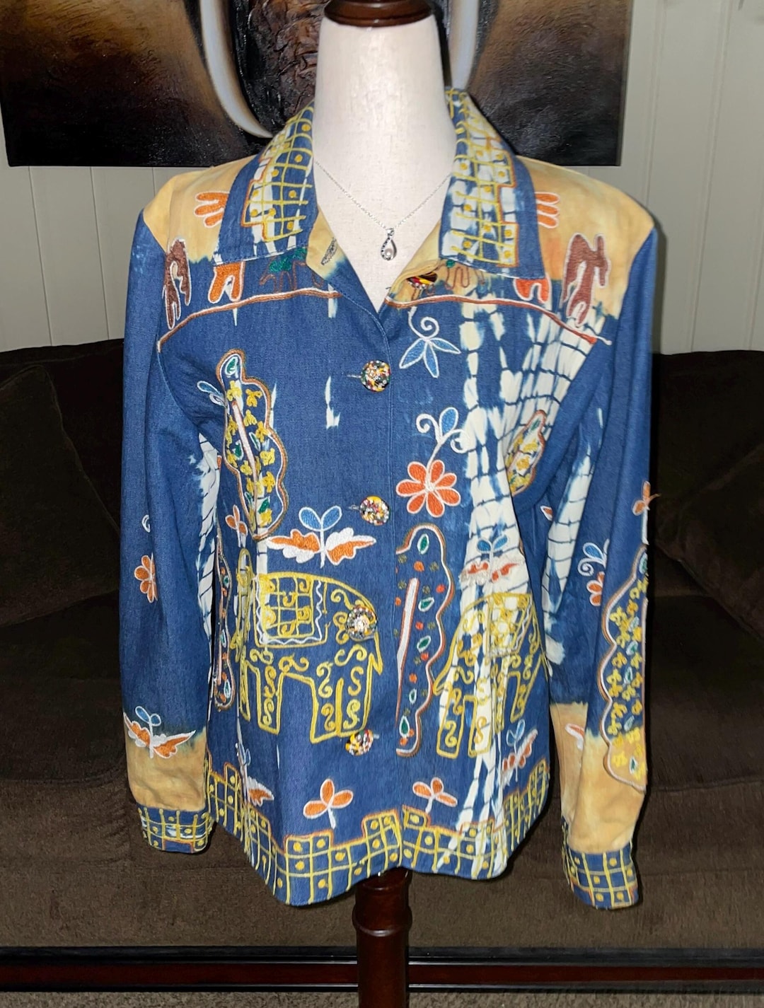 Lexi • Large • Elephants/ Aztec Design • Embroidery • Denim • Blue ...