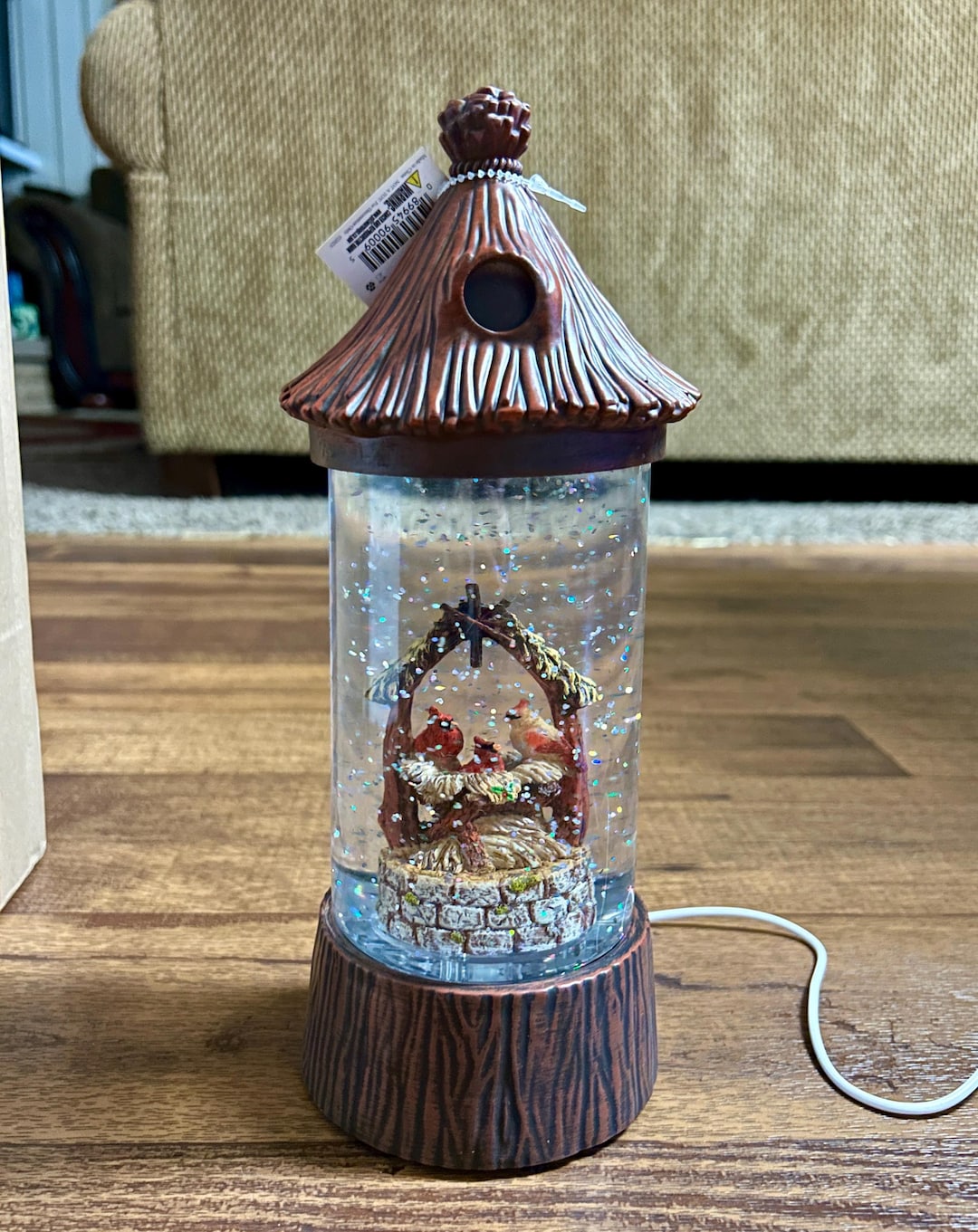 Roman ~ LED Lighted Confetti Swirl Birdhouse W/ 3 Cardinal Birds ~ New ...