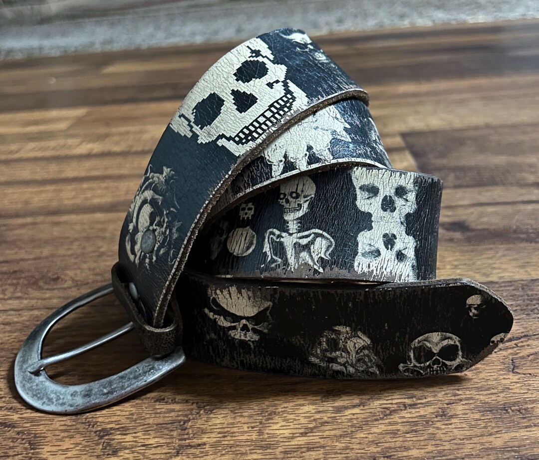 Leather Island by Bill Lavis Mens Black/white Skull Design Size Large ...