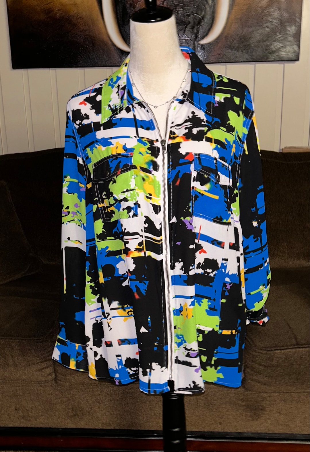 Multiples • Vtg • 1990’s • X-large • Blue/ Black/ Green • Splatter ...