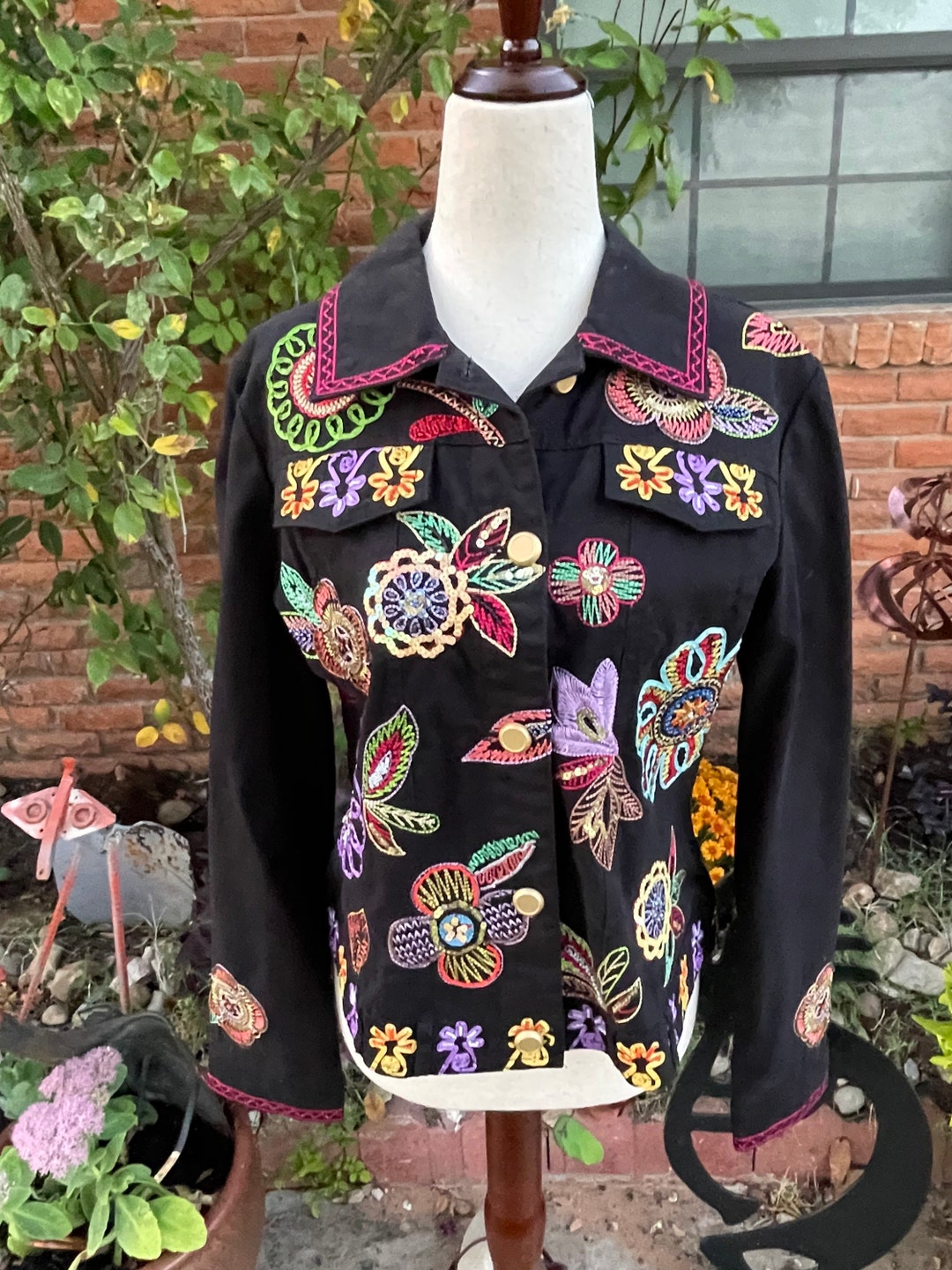 Berek Embroidered Woman Jacket Size M Black Colorful Floral - Etsy