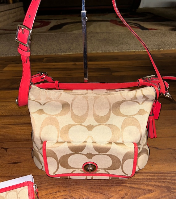 Coach • Signature Logo • Handbag • Coral Beige/ Hot P… - Gem