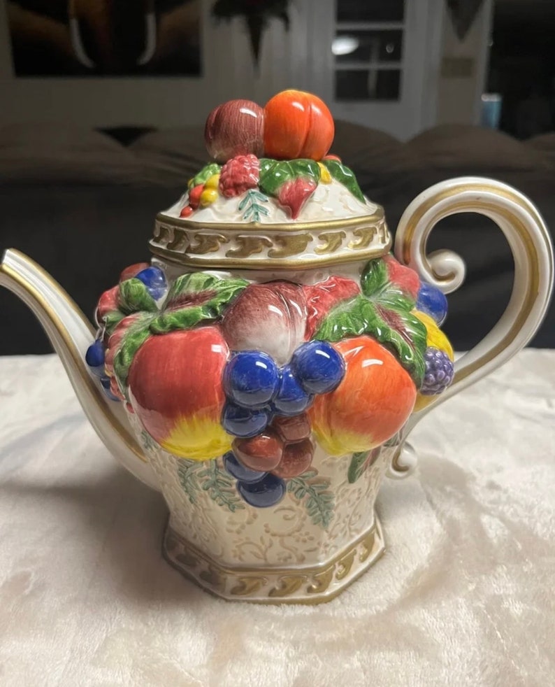 Fitz & Floyd Teapot W/ Fruits - Etsy