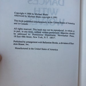 Dancing With Wolves • Afterword • HC W/DJ Book • Michael Blake • 1991 ...