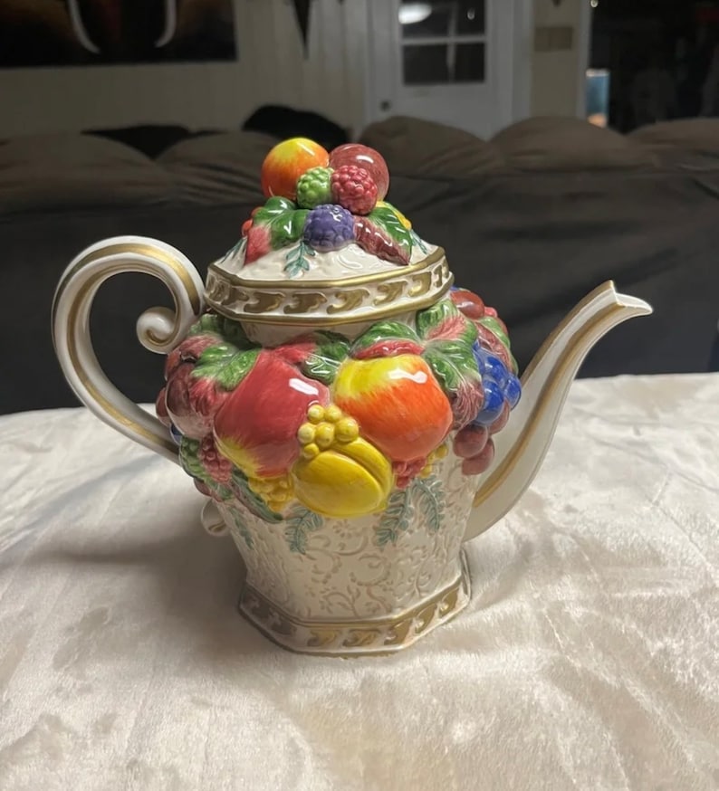Fitz & Floyd Teapot W/ Fruits - Etsy