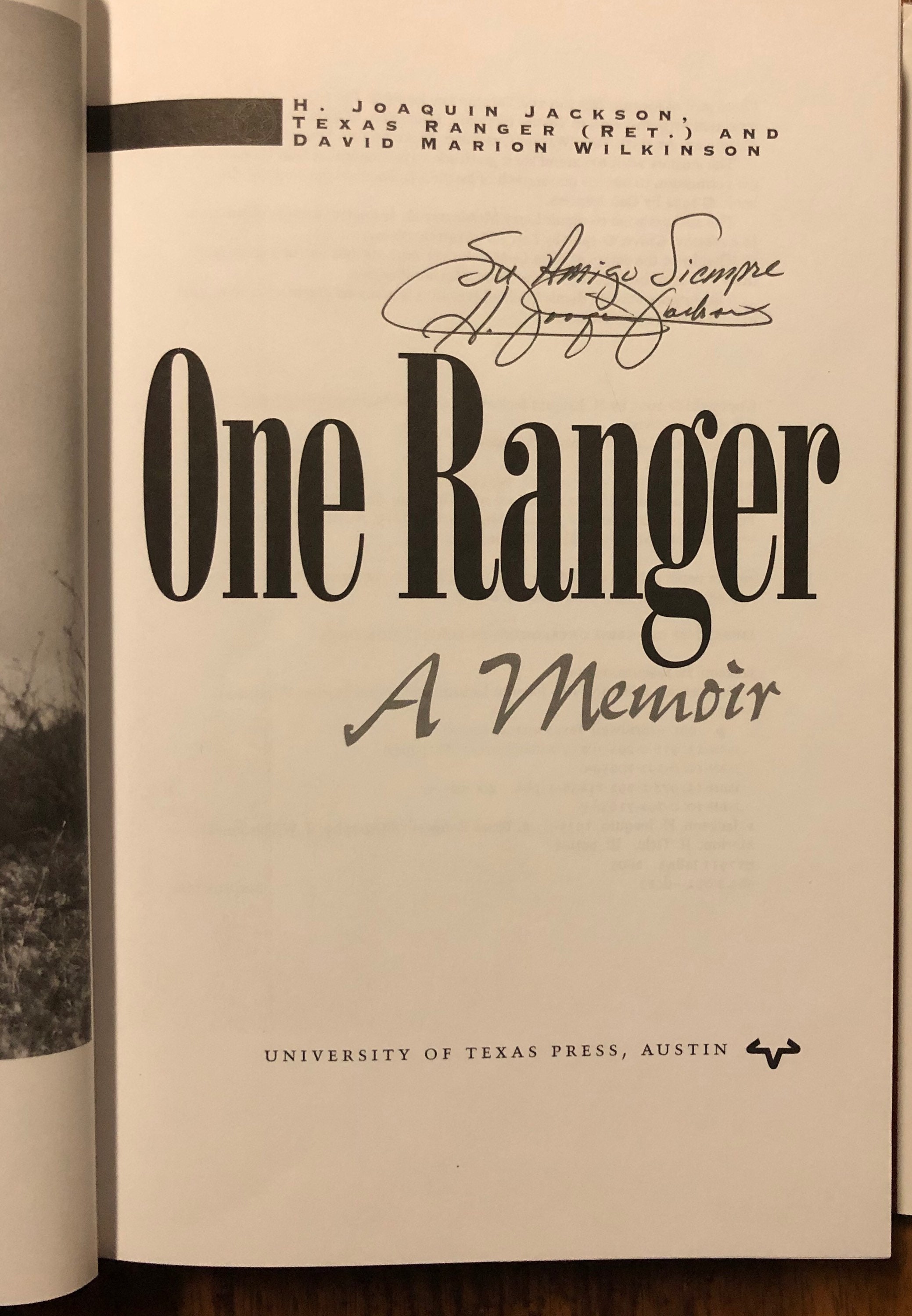 One Ranger: Memoir by H. Joaquin Jackson & David Marion Wilkinson ...