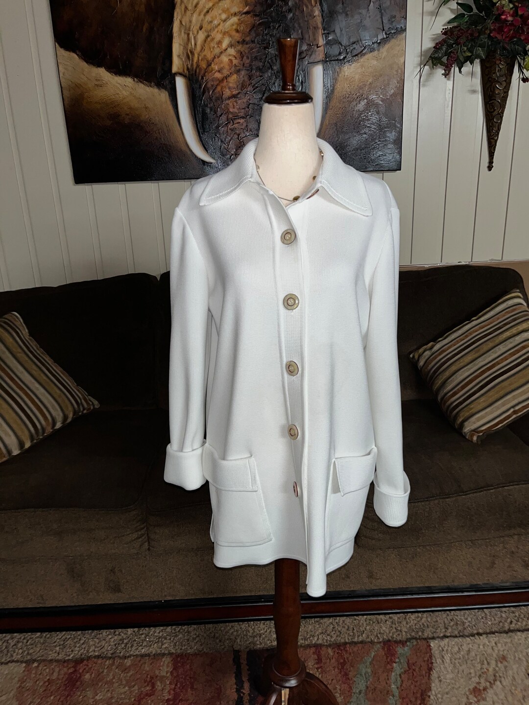 Gold Crown by Le Roy • Vintage • Large • White • Cardigan Jacket - Etsy