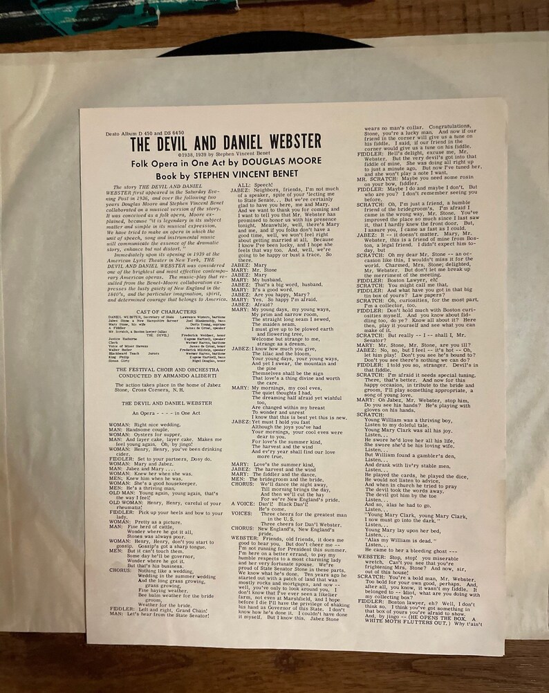 The Devil & Daniel Webster~douglas Moore Record - Etsy