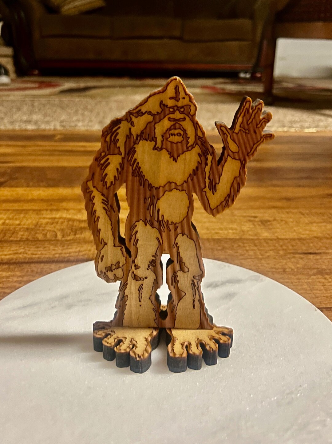 Standing 7.25” In. Brown Bigfoot Waving Laser Cut Stained Wooden ...