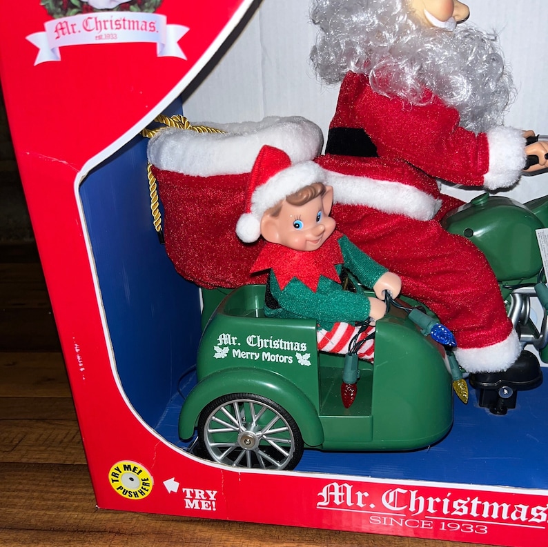 Mr. Christmas Santas Animated Motorcycle W/ Sidecar & Elf new W/box - Etsy