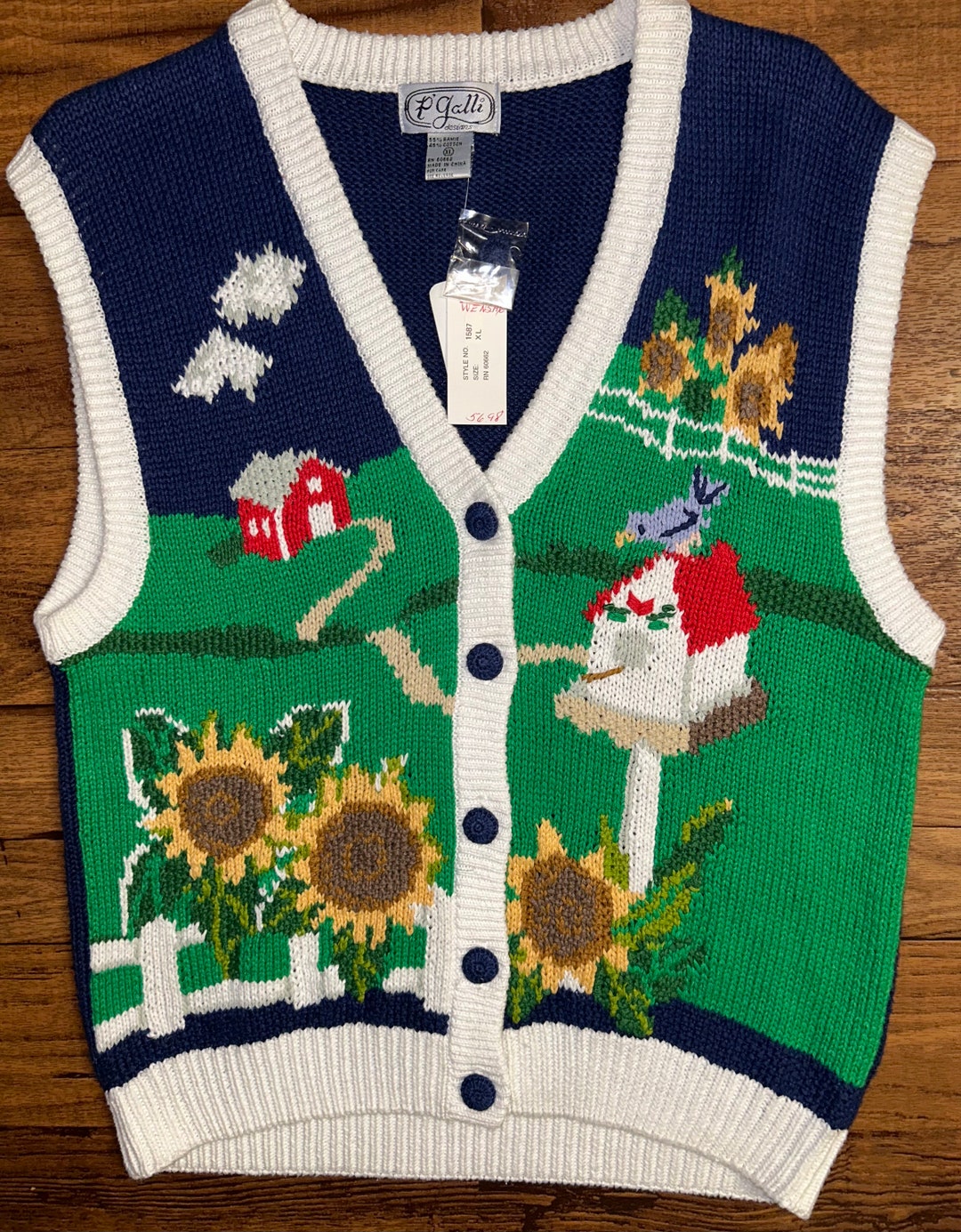 P’ Galli Designs~vintage (1990’s) Blue/green X-large Vest With ...