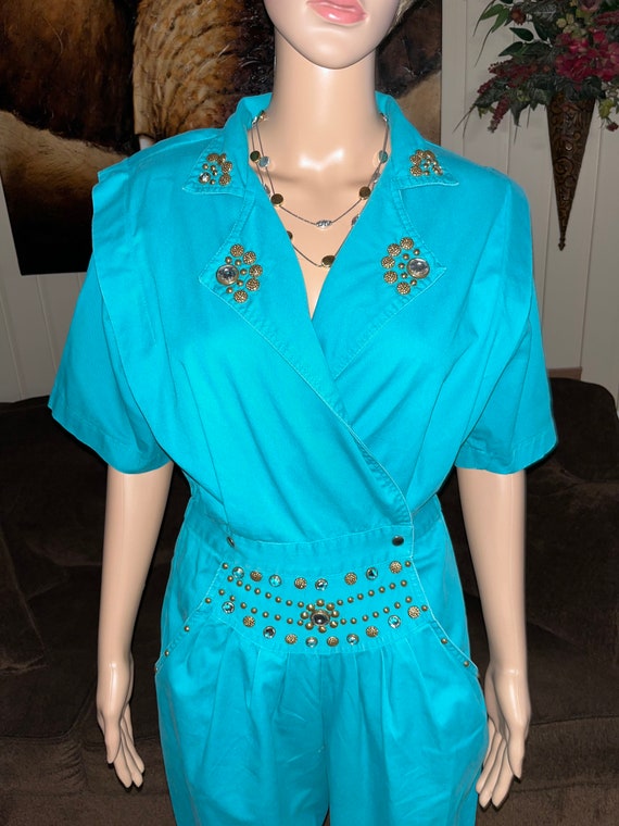 Vintage “Rio Inc.” Turquoise Jumpsuit Women Size Large - Gem