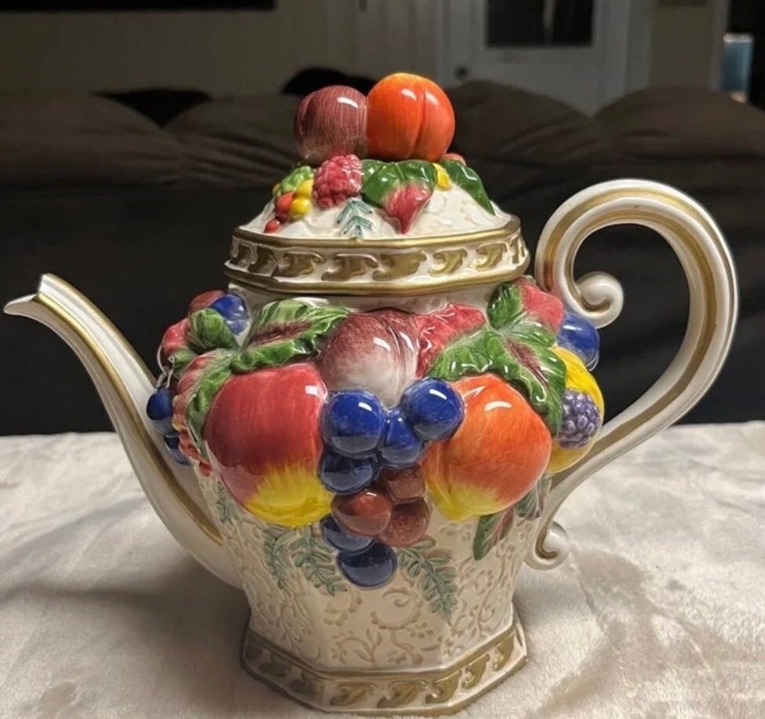 Fitz & Floyd Teapot W/ Fruits - Etsy