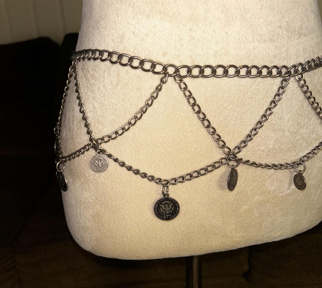 Hippy/belly Dance/gypsy ~ (waist: 34-38”) Silver Metal Chain W/coin ...