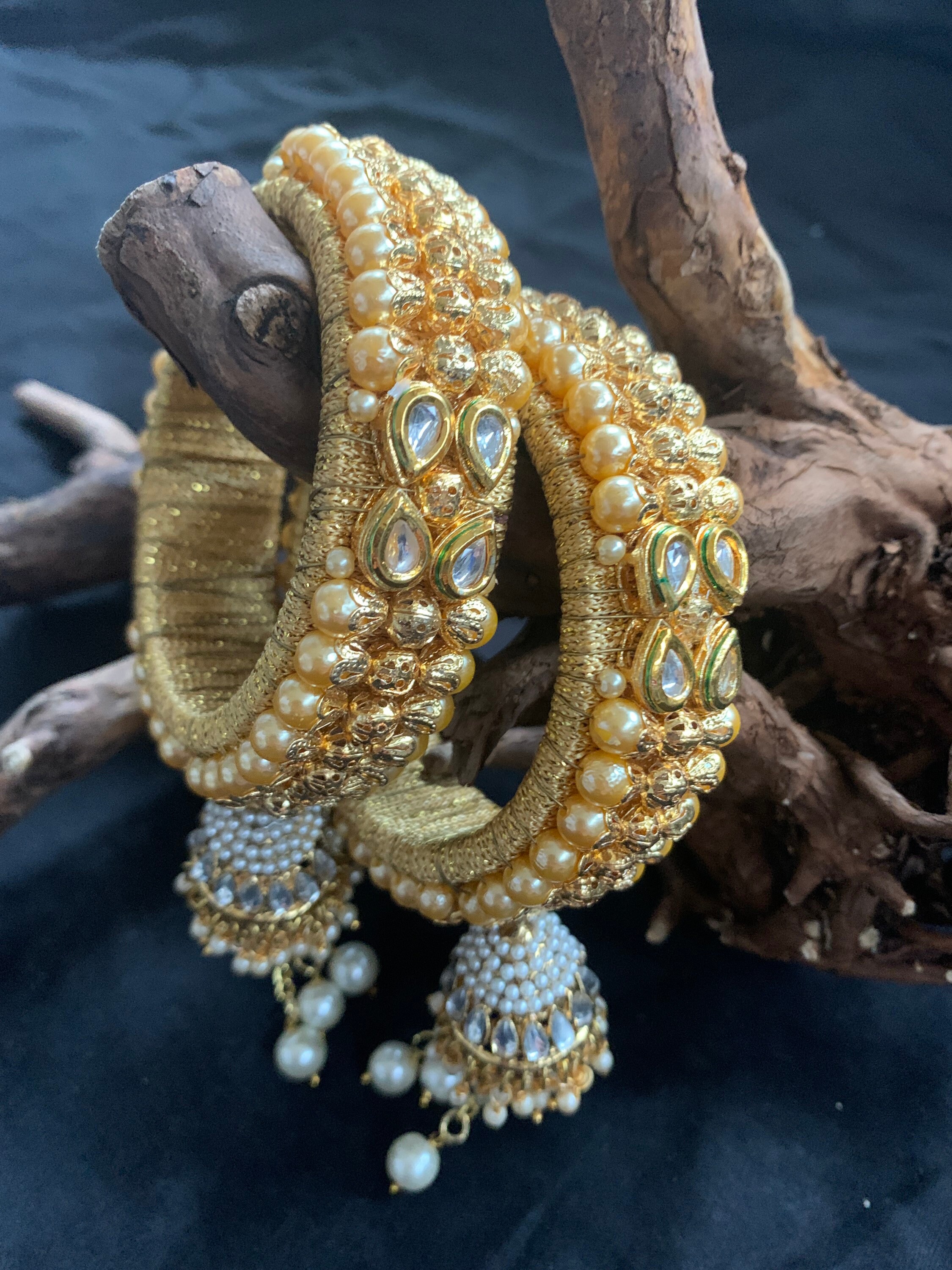 Hand Made Bangles With Pearls Kundan and Latkan / Jhumki - Etsy