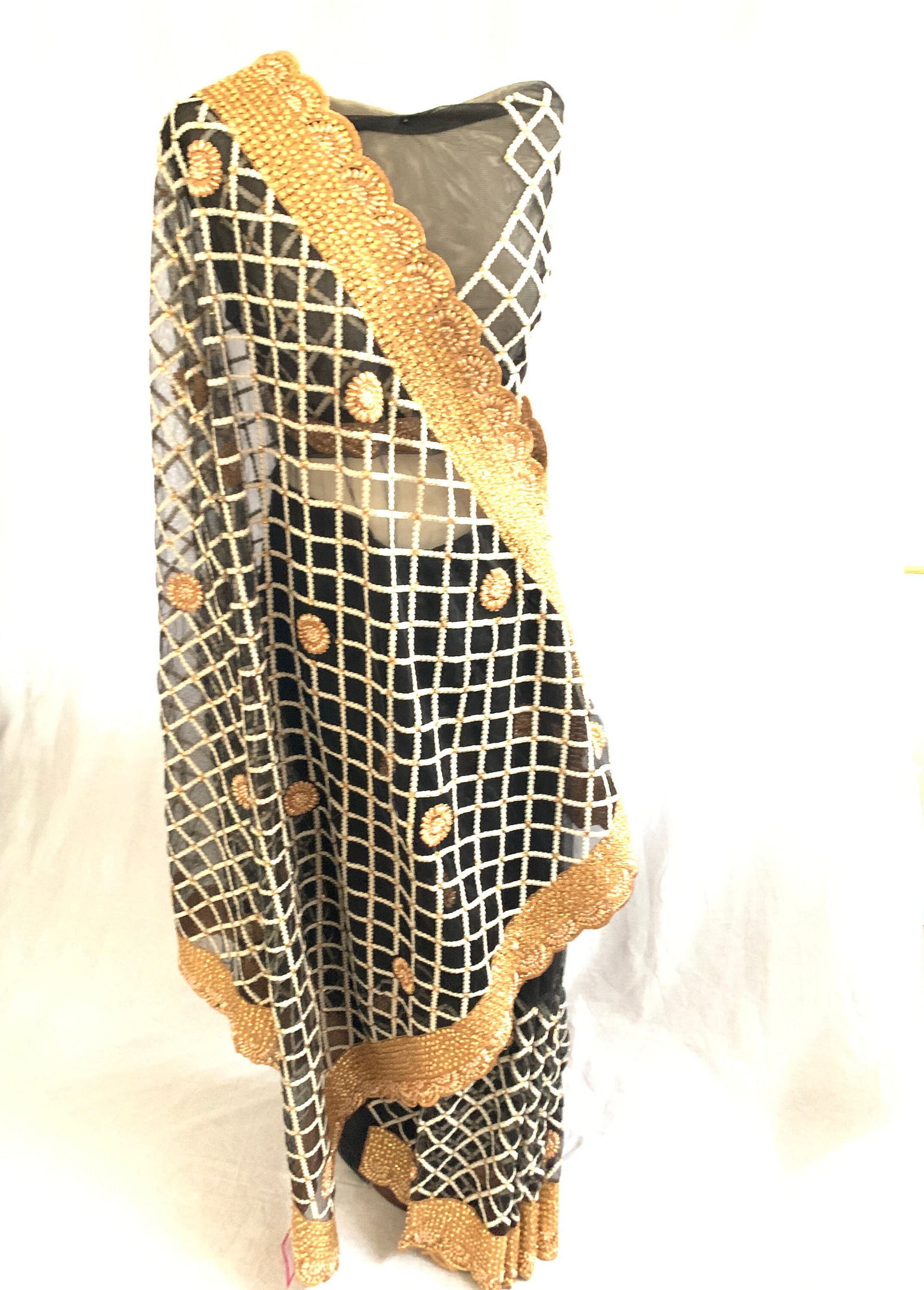 Net Sari for Women Indian Pakistani Heavily Embellished Saree Blouse ...