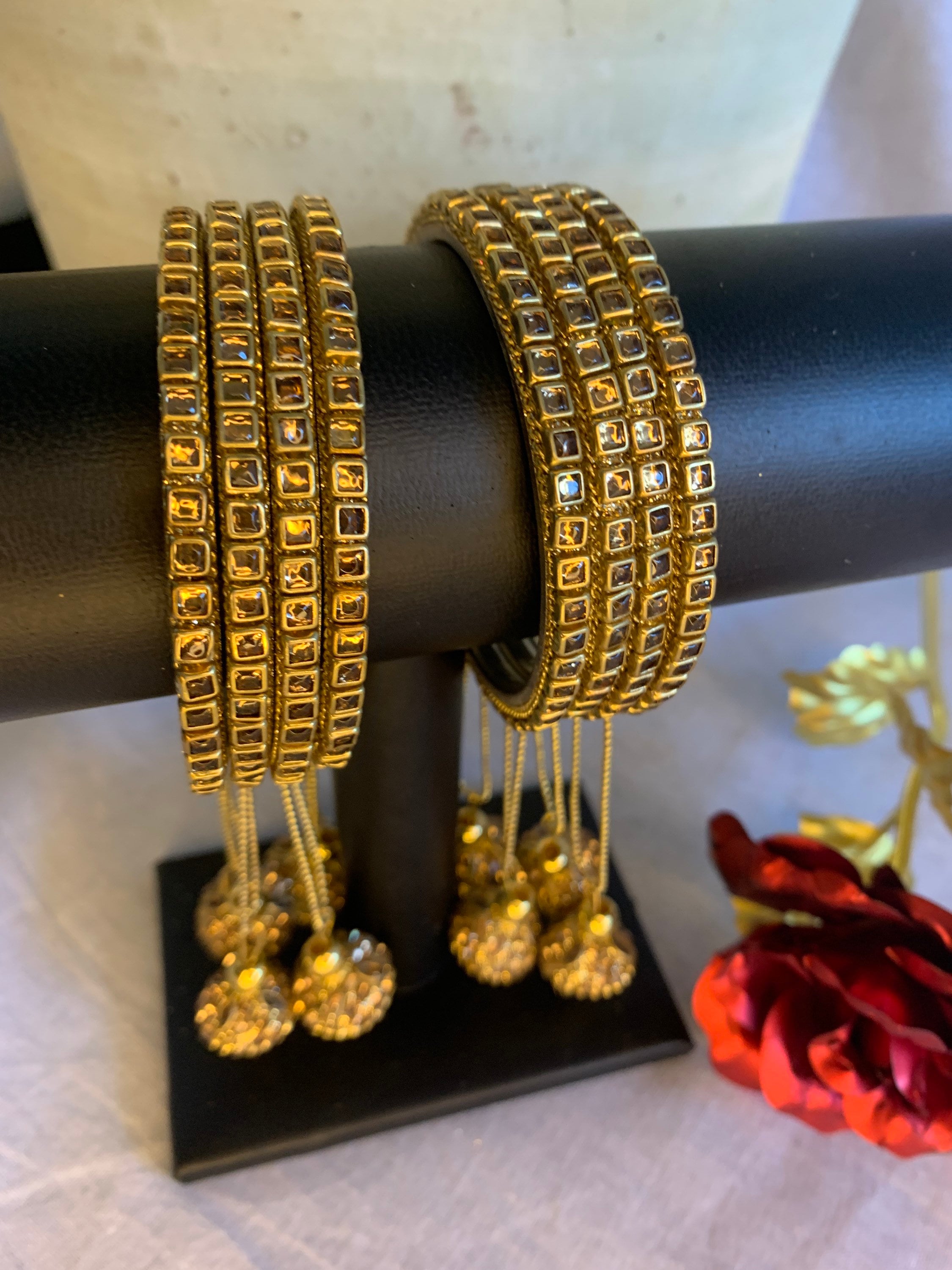 Indian Bangles Set Kundan Gold Champagne Colour With Zarkan Latkan ...