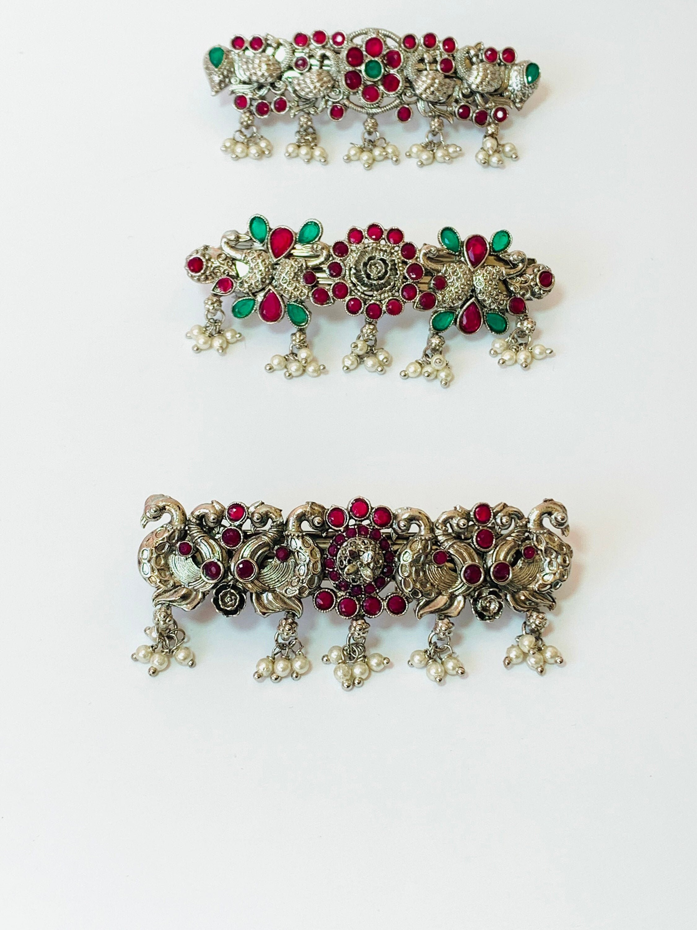 Hair clip / Bollywood Style Ethnic / South Indian Look Silver | Etsy