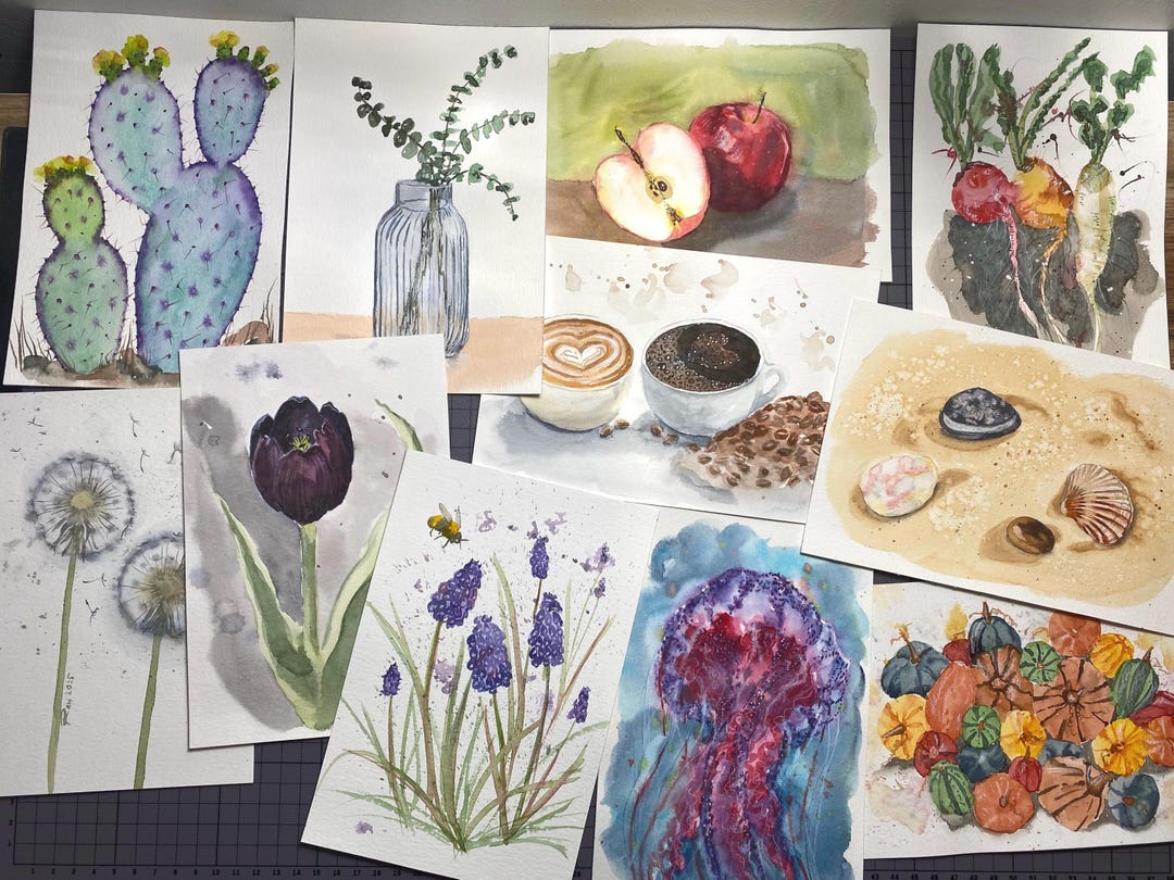 Original Watercolor Paintings of A5 Size, Random Watercolor Paintings ...