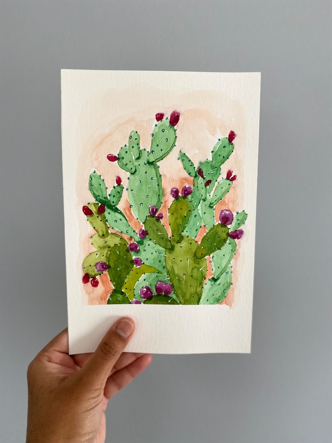 Prickly Pear Cactus Watercolor Painting, Desert Cactus Variety, Cactus ...
