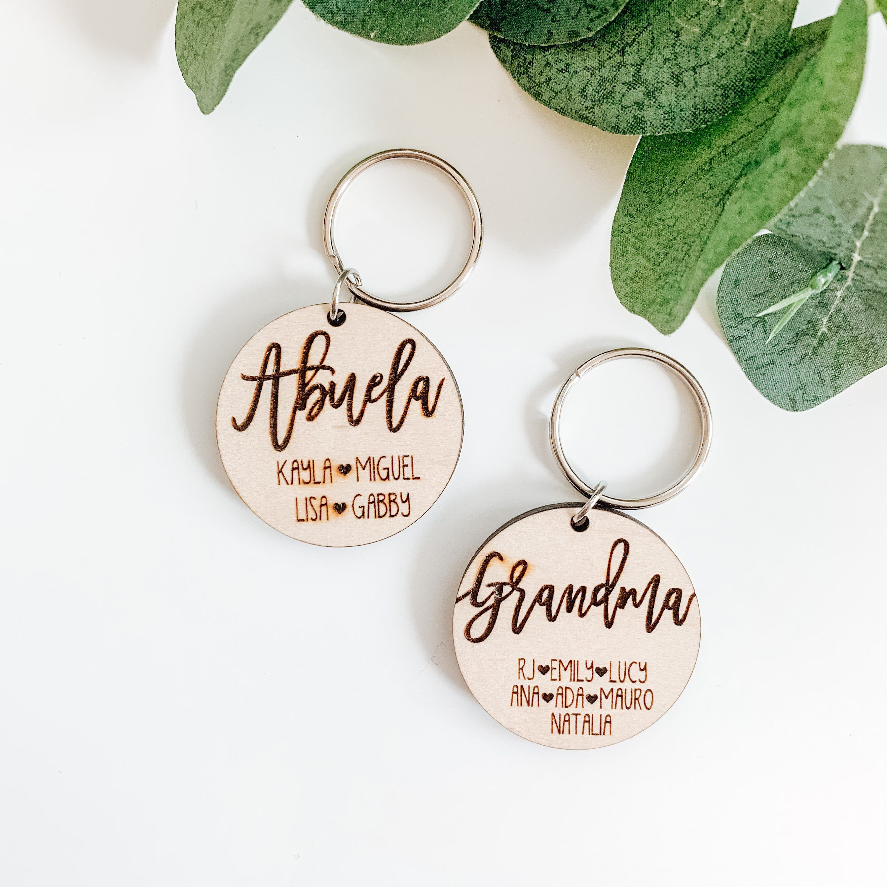 Engraved Personalized Grandma Keychain Abuela Wood Key | Etsy