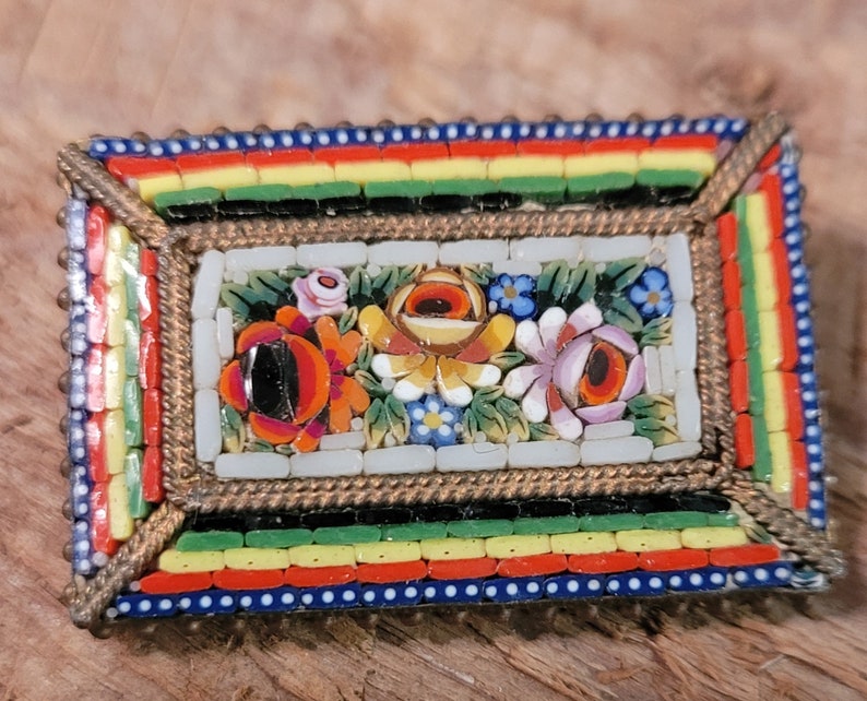 Vintage Italian Glass Micro Mosaic Pin - Etsy