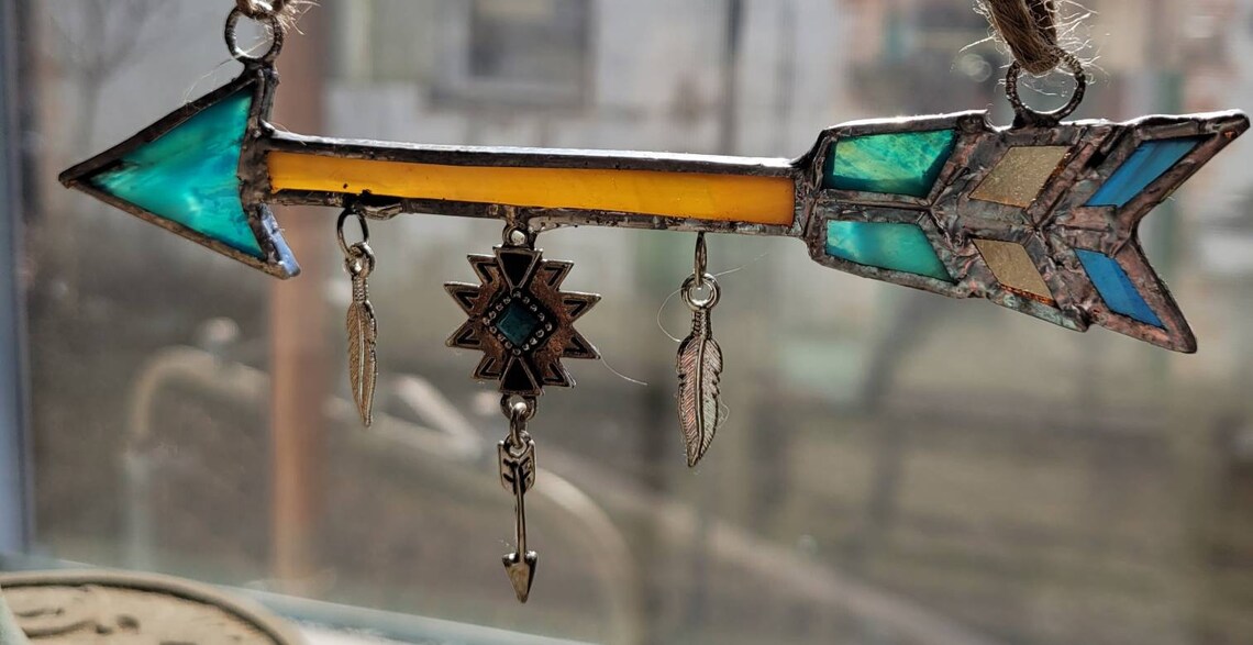 Stained glass arrow and feathers. | Etsy