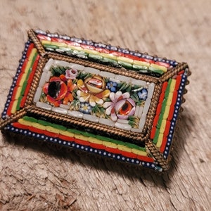 Vintage Italian Glass Micro Mosaic Pin - Etsy