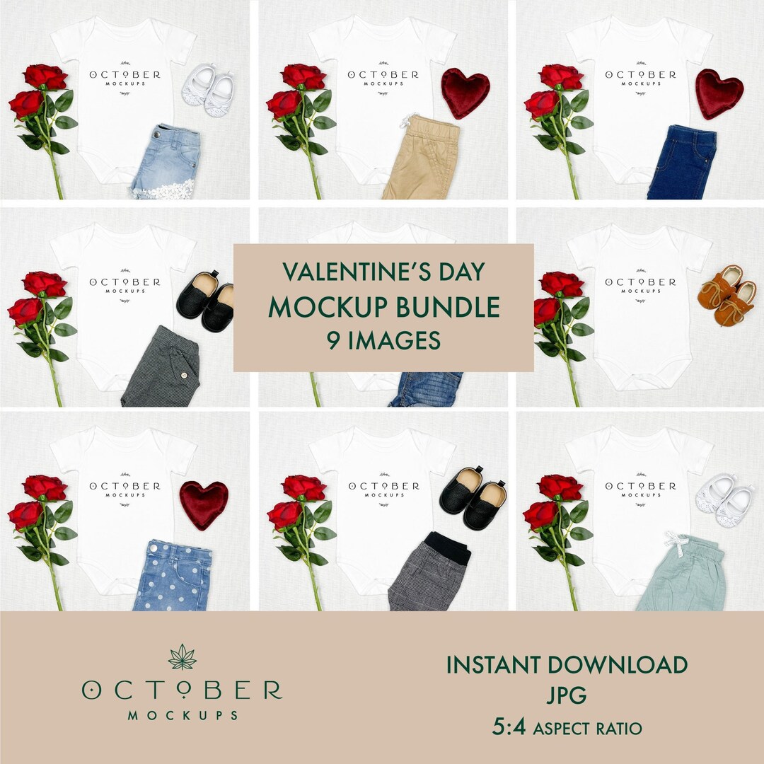 Valentines Day Mockup Bundle White Bodysuit Mockup Bundle Kids Tshirt ...