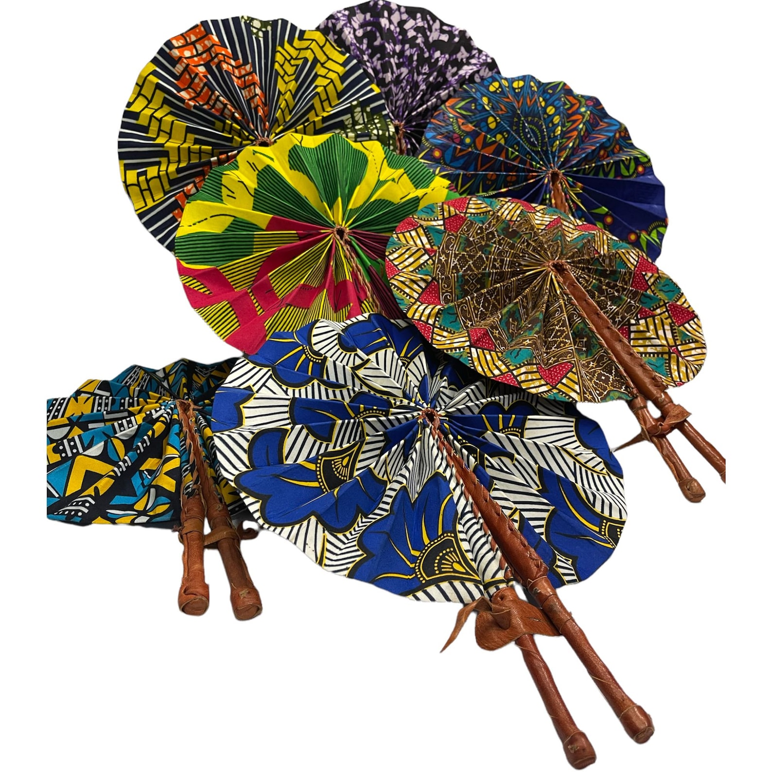 Handcrafted African Ankara Foldable Fan With Leather Handles Portable ...