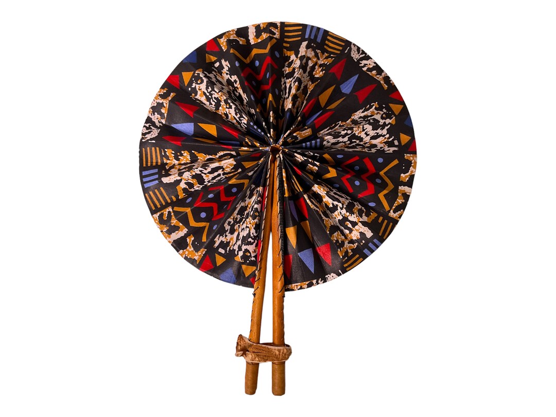 Handcrafted African Ankara Foldable Fan With Leather Handles - Portable ...