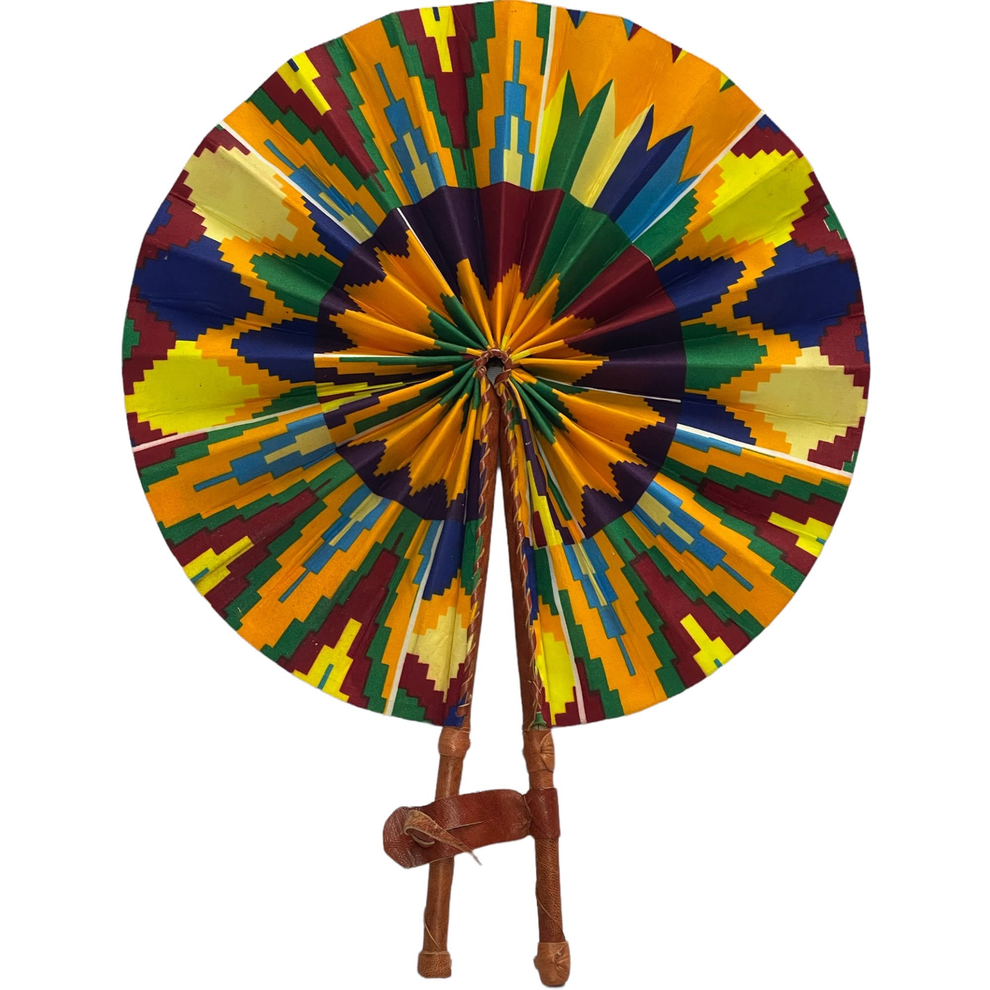 Handcrafted African Ankara Foldable Fan With Leather Handles Portable ...
