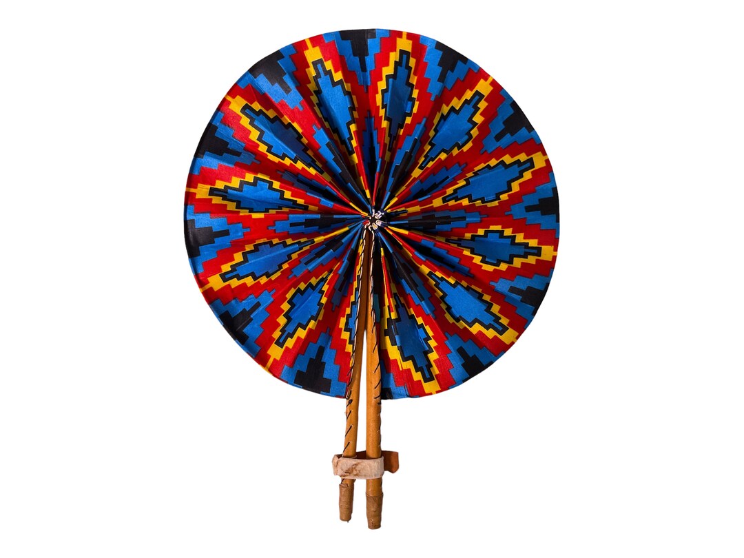 Handcrafted African Ankara Foldable Fan With Leather Handles Portable ...