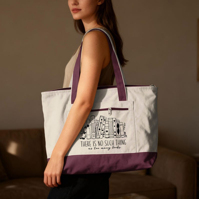 Library Tote Bag for Book Lovers, Bookish Zippered Canvas Tote, Reader ...