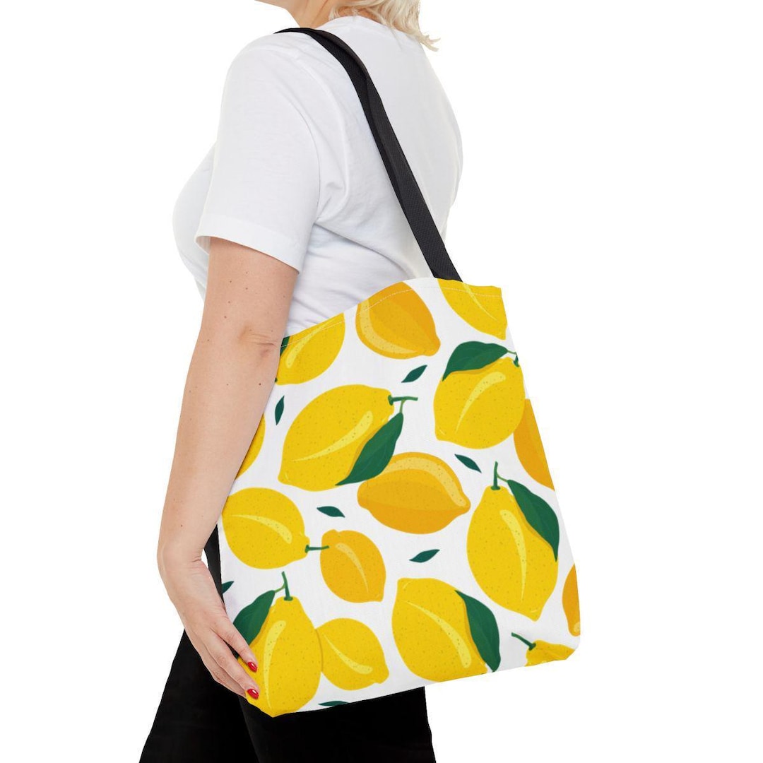 Lemon Print Tote Bag, Citrus Fruit Shoulder Gift for Her for Work ...