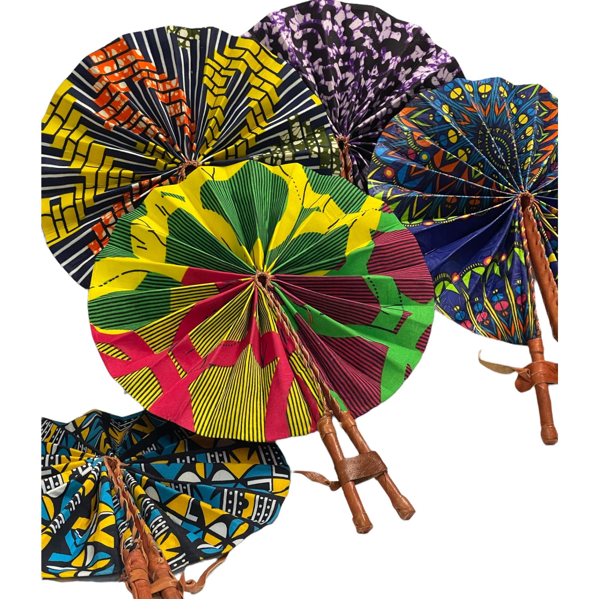 Handcrafted African Ankara Foldable Fan With Leather Handles Portable ...