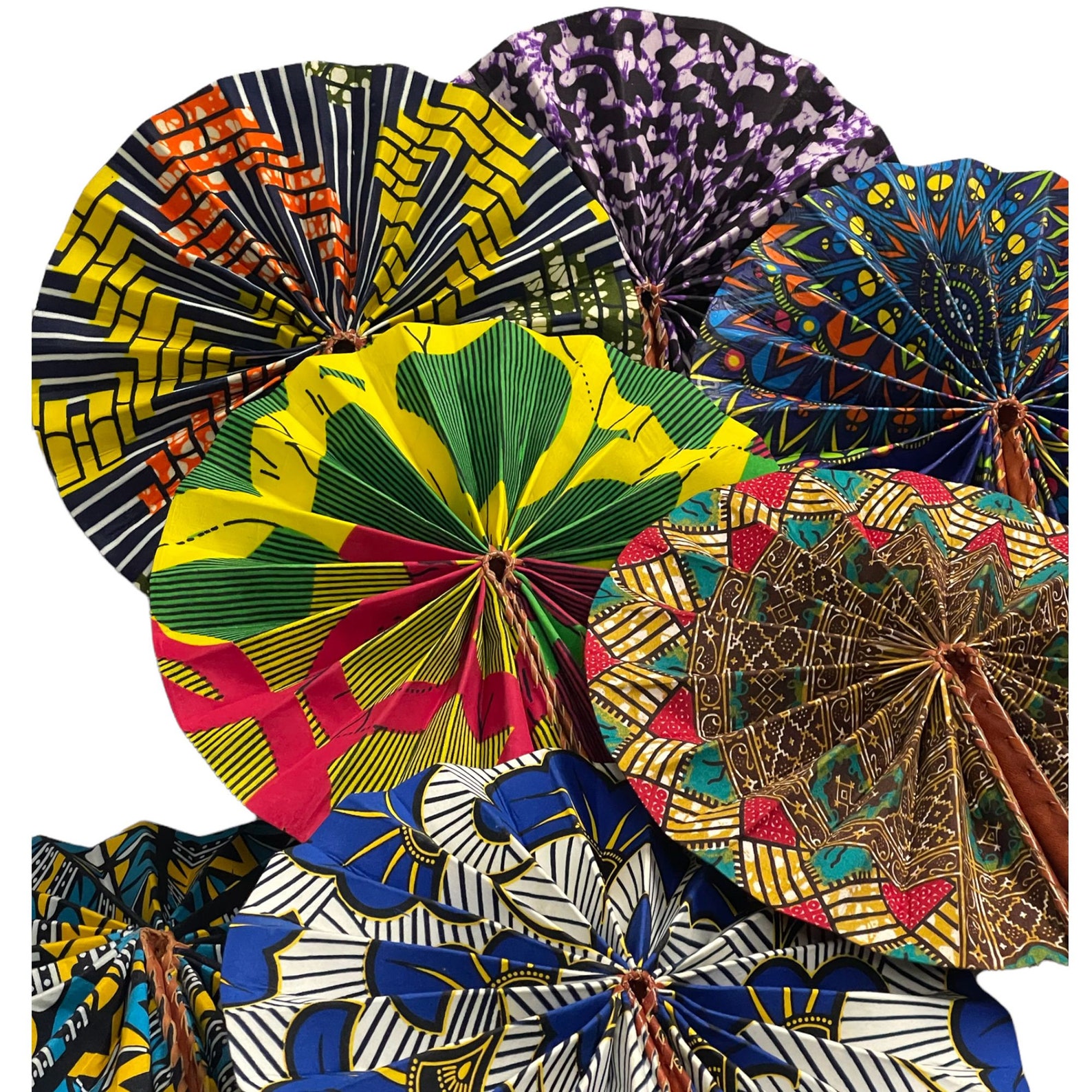 Handcrafted African Ankara Foldable Fan With Leather Handles Portable ...