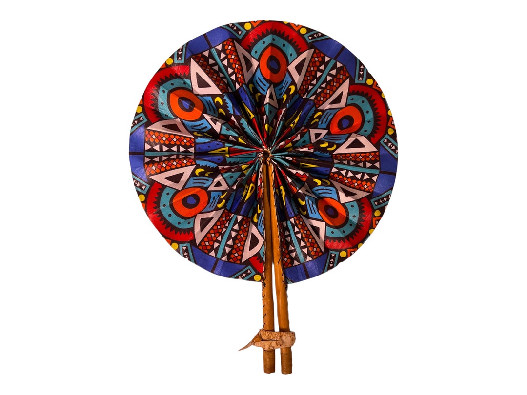 Handcrafted African Ankara Foldable Fan With Leather Handles - Portable ...