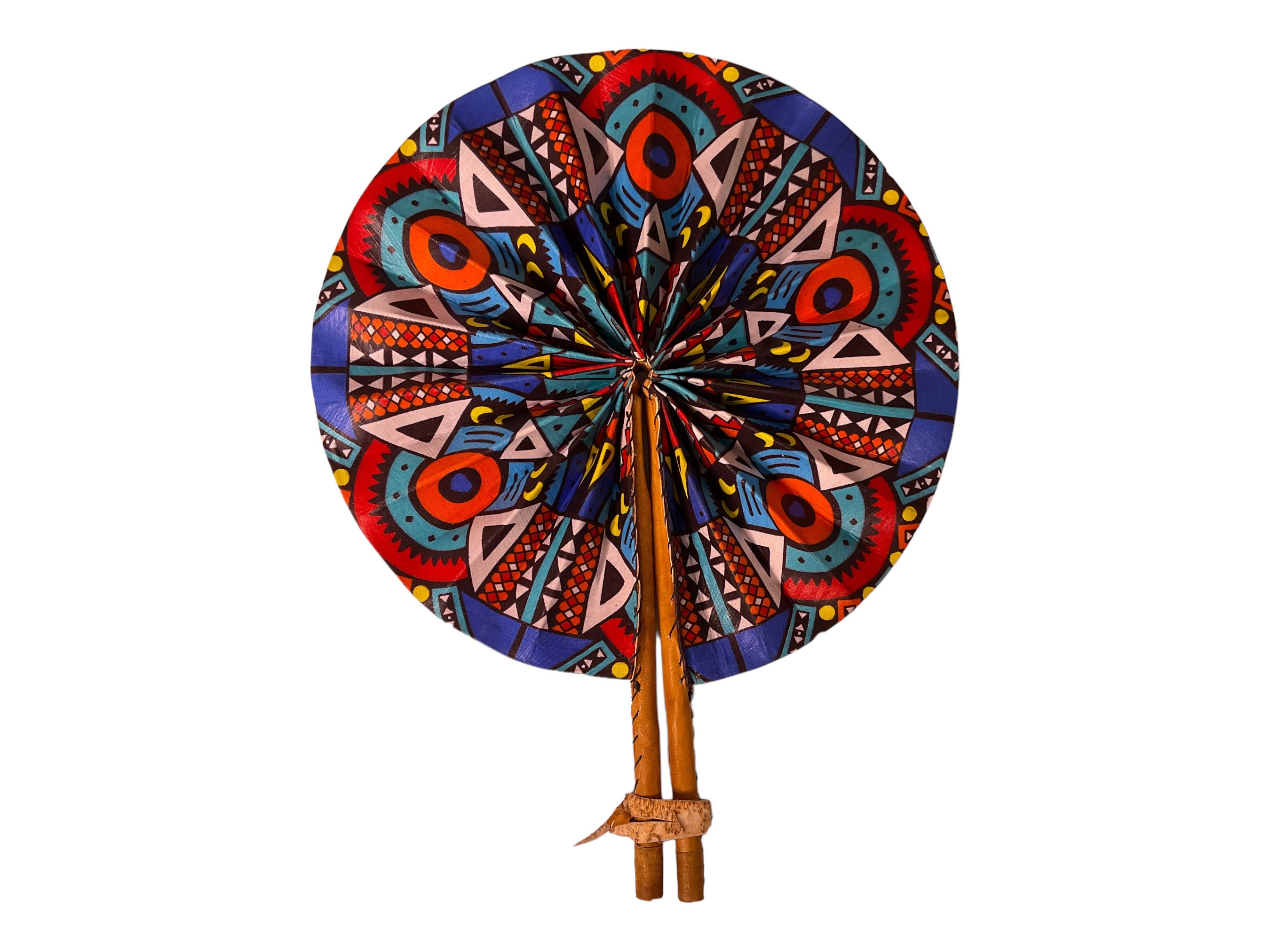 Handcrafted African Ankara Foldable Fan With Leather Handles Portable ...