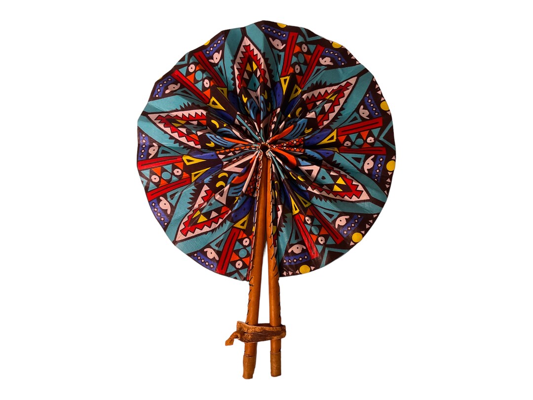 Handcrafted African Ankara Foldable Fan With Leather Handles Portable ...