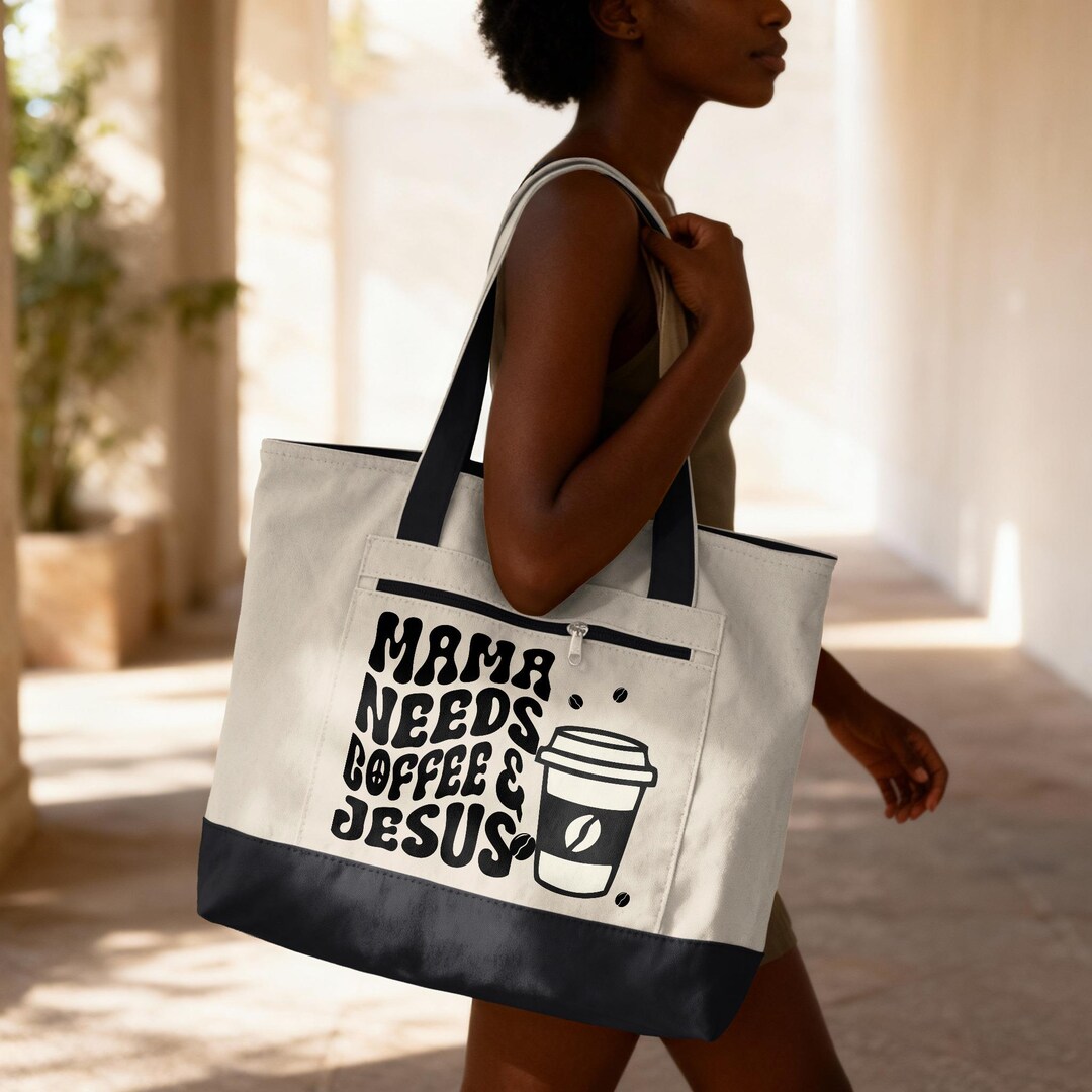 Mama Needs Coffee Jesus Tote Bag, Funny Mom Tote Bag, Coffee Lover Tote ...
